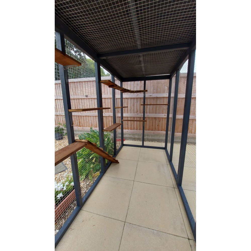 Waterproof Four-Sided Catio cat enclosure painted black with large ...